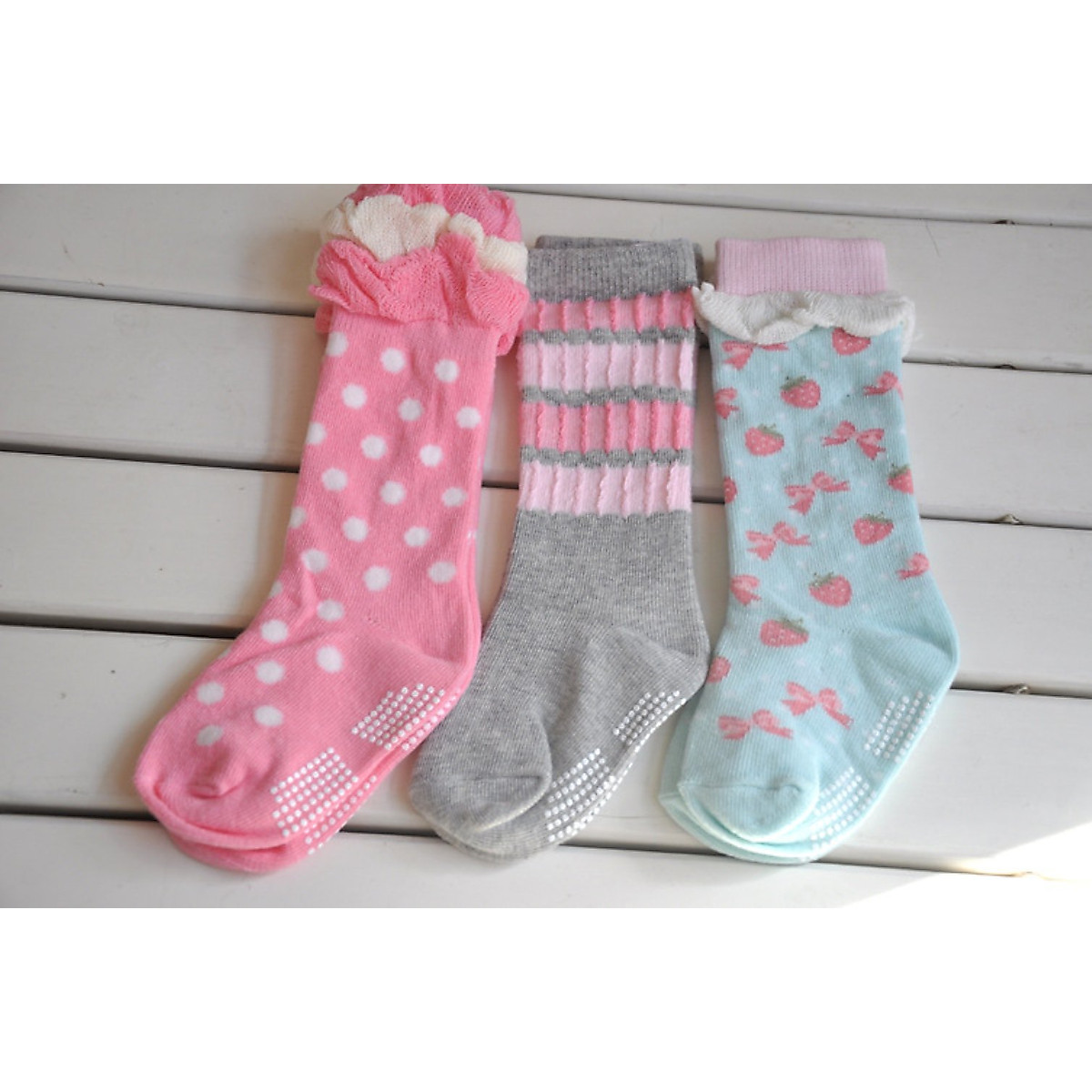 QandSweet 6 Pairs Baby Girl Knee-High Socks Toddler Princess Cute Non-skid Socks 8-36M (6 Colors)