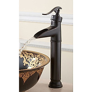 SimplyCopper 17" Oval Copper Vessel Bath Sink with 13" Waterfall Faucet and Daisy Drain Inlcuded