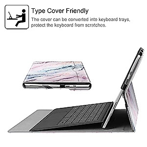Fintie Case for 12.3 Inch Microsoft Surface Pro 7 Plus, Surface Pro 7/6/5/4/3 - Portfolio Business Cover with Pocket, Compatible with Type Cover Keyboard, Marble Pink