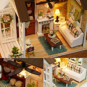 TuKIIE DIY Miniature Dollhouse Kit, 1:24 Scale Wooden Mini Doll House Accessories with Furniture for Kids Teens Adults(Happy Times)