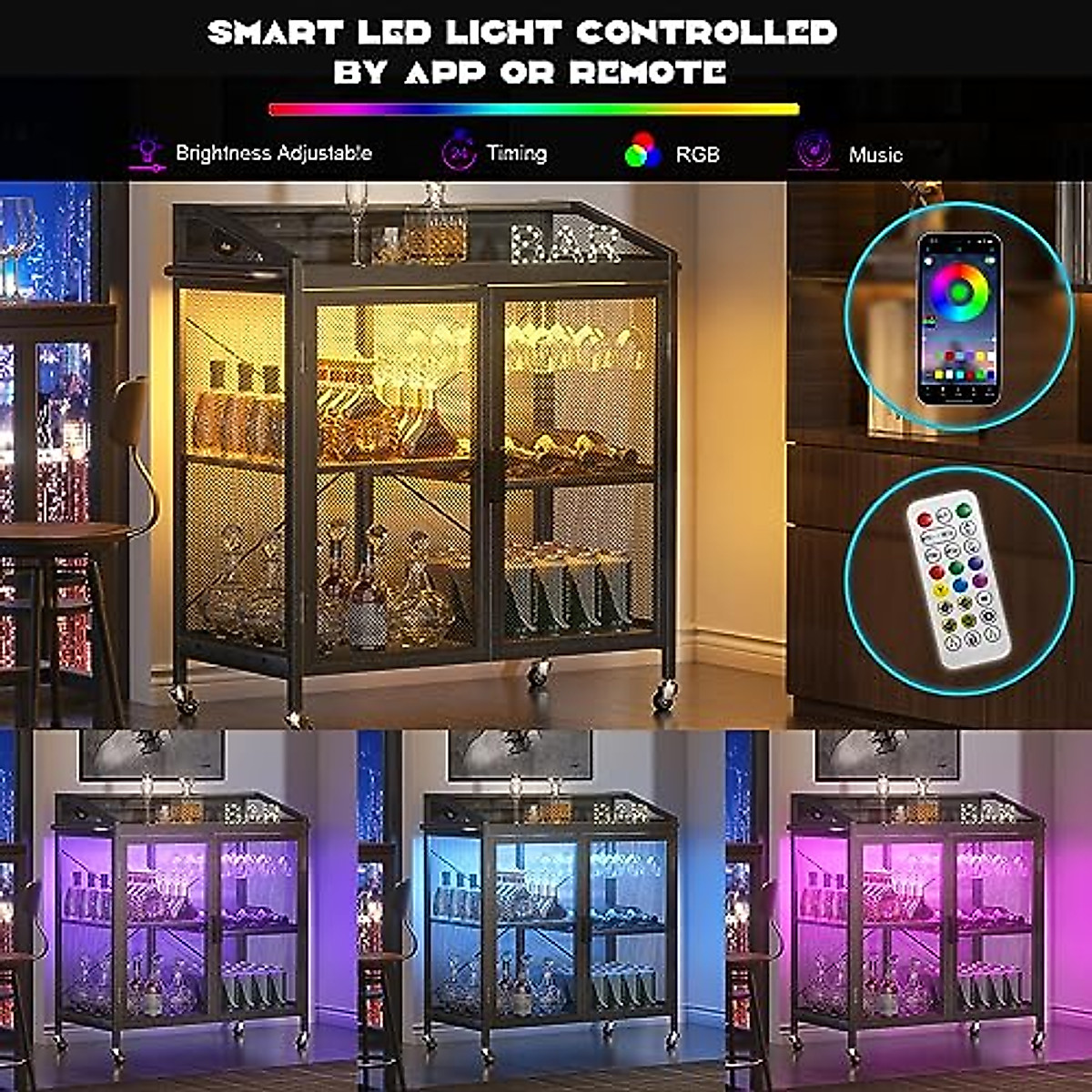 Cyclysio Sideboard Buffet Cabinet with Power Outlets, Wine Bar Cabinet with LED Lights Kitchen Cabinet Modern Accent Buffet Cabinet with Door for Bedroom, Living Room, Kitchen, Office Grey