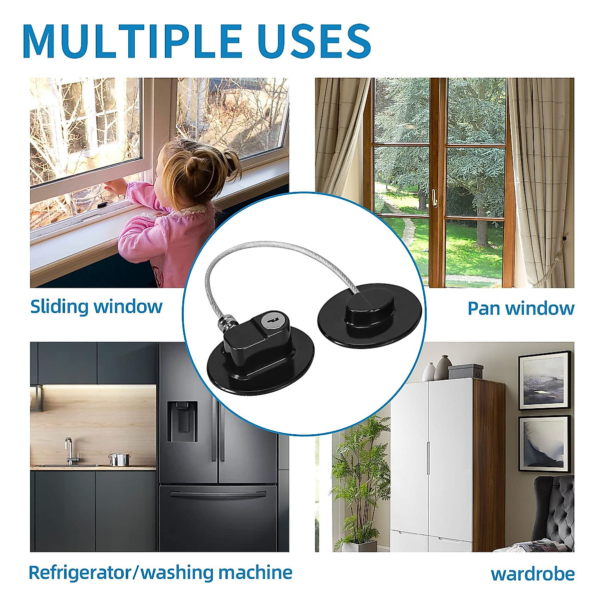 UD Refrigerator Door Locks, Child Safety Lock with Key Suitable Drawer, Washing Machine, Toilet, Window, Cabinet and Other furnitureEach Set Comes with Two Keys, 2pcs(YX3AQS-004-Black-02)