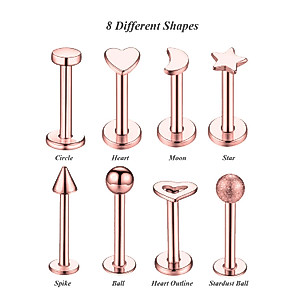 BodyJ4You 19PC Labret Stud Straight Tragus Bar Set 16G Rose Goldtone Lip Retainer Piercing Jewelry