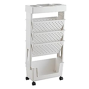 Movable Bookshelf, Rolling Utility Cart Multifunctional Storage Trolley, Multilayer Capacity Bookshelves Organizer, Rotatable Removable Plastic Rolling Organization Shelf