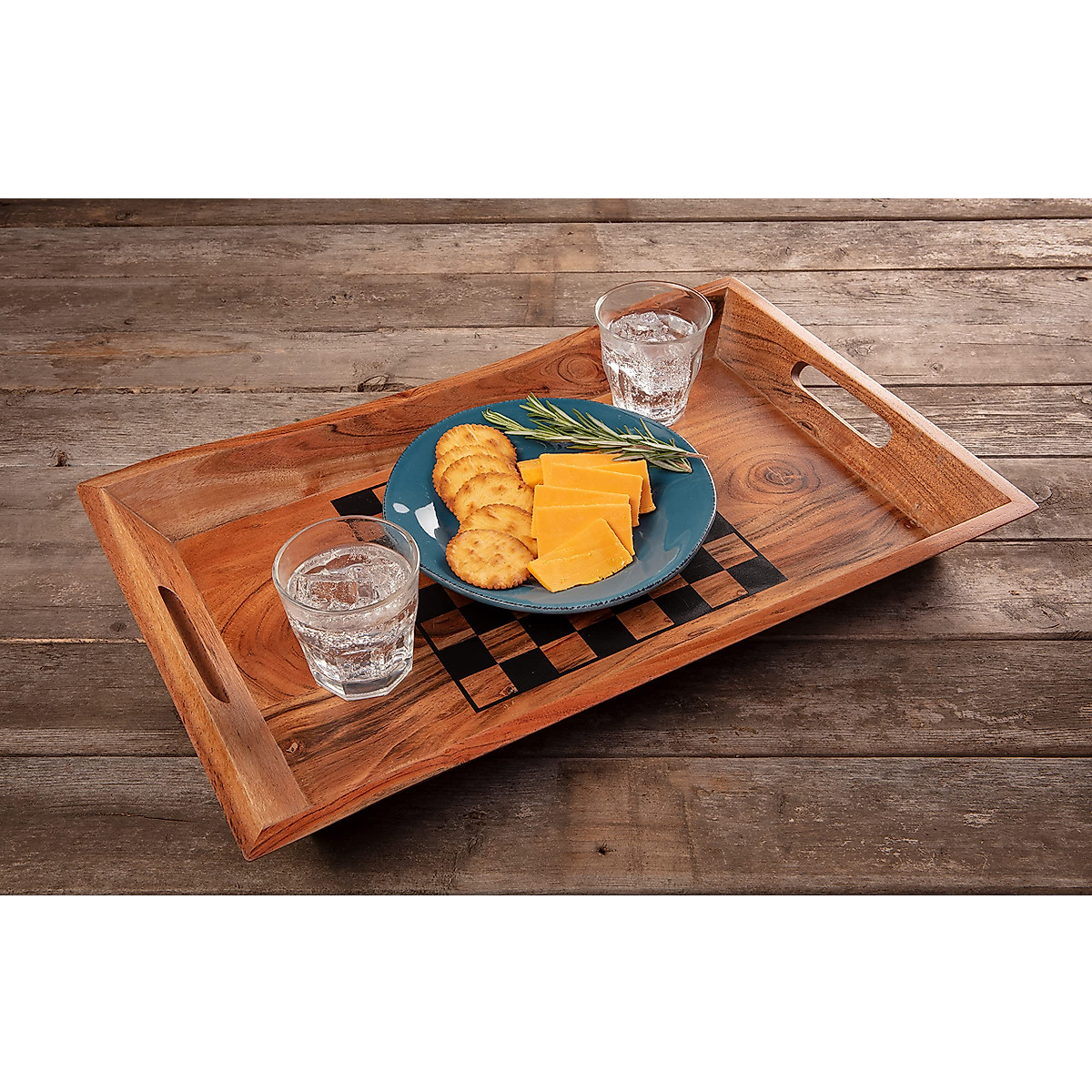Wonder-ful Gifts Serving Tray with Chessboard - Chess and Checkers Pieces Included