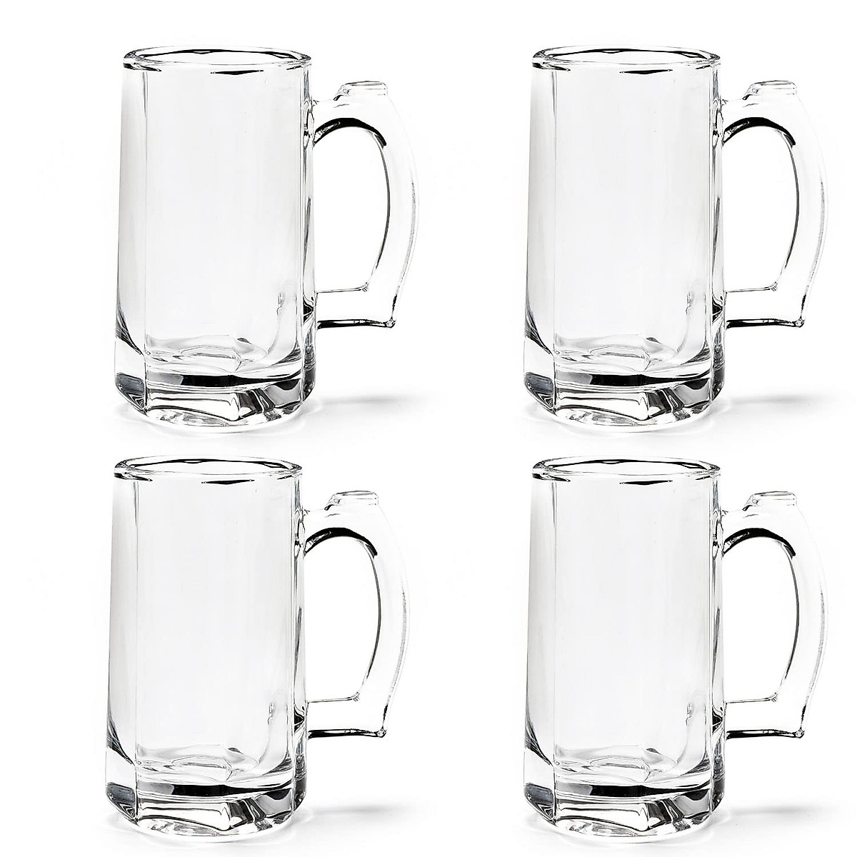 TUSAPAM Heavy Beer Mugs Set, 12.5oz Glass Mugs With Handle, Beer Glasses For Freezer, 370ml Beer Drinking Glasses, Traditional Stein For Bar, Alcohol, Beverages,Coffee, Teas, Set of 4