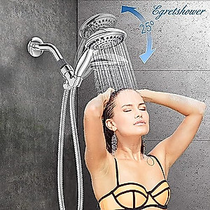 High Pressure 5-Setting Giant 5" Chrome Face Handheld Shower Head, Hand Held Showerhead for the Ultimate Shower Experience, with Extra Long 5 Foot Stainless Steel Hose, Anti Clog Jets