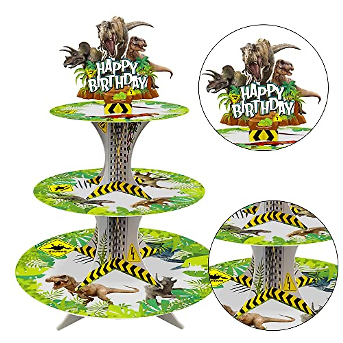 Dinosaur Cupcake Toppers 24Pcs and Dinosaur Cupcake Stand Jurassic Birthday Party Supplies Set for Kids Boys Dinosaur Theme Birthday Party Decorations 3 Tier Dino Cardboard Cupcake Stand Topper