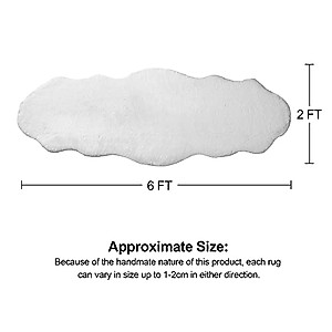 Rainlin Ultra Soft Fluffy Faux Fur Sheepskin Area Rug Modern 2x6 Living Room Fur Runner Rugs Shaggy Beside Rugs Warm Faux Fur Couch Cover for Sofa and Bay Window, White