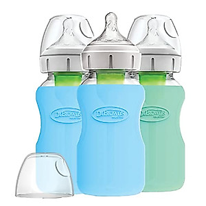 Dr. Brown’s Natural Flow® Options+™ Glass Baby Bottle Sleeves, 100% Silicone, 9 oz, Wide-Neck, Blue (Pack of 2)
