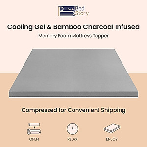BedStory Extra Firm Mattress Topper Queen Size 3 Inch - Memory Foam Mattress Topper for Back Pain Relief - Gel & Bamboo Charcoal Infused Cooling Pad - Ergonomic Bed Topper, CertiPUR-US Certified