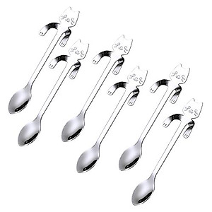 Cat Spoon Coffee Tea Spoon Set, ESRISE Stainless Steel Hanging Cup Teaspoons Demitasse Mini Long Cute Kitten Stirring Spoon for Dessert Drink Mixing Milkshake (Silver)