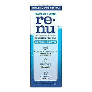 Renu Contact Lens Solution by Multi Purpose Disinfectant Advanced Formula Kills 99.9% Germs, 12 Fl Oz