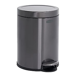 Rubbermaid Stainless Steel Round Step-On Trash Can, 1.6-Gallon, Charcoal, Wastebasket with Lid for Home/Bathroom/Kitchen/Office