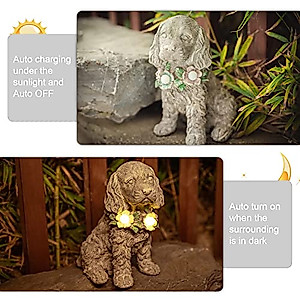 Ovewios Garden Statue Dog Memorial Gifts - Yard Art Decoration with Solar LED Lights Waterproof Resin Garden Figurine Decor for Outdoor Patio Yard Lawn Ornament