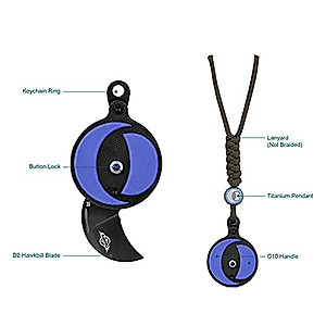 OKNIFE Nightclaw Mini Keychain EDC Folding Pocket Knife, D2 Hawkbill Blade and G10 Handle, for Outdoor, Survival, Camping and Gift (Blue)