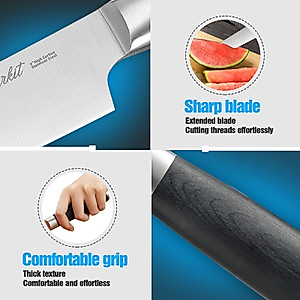 Dingerkit Watermelon Knife, 9" Melon Carving and Slicer Knife for Watermelon Cantaloupe Made of High Carbon Steel with Gift Box and Sheath - Fruit Cutting Knife with Pakkawood Handle.