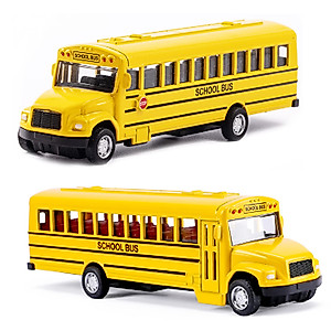 KOMENDANT 2 Pack 5.5inch Pull Back School Bus Playset, Die-cast Metal Toy Play Vehicles with Yellow for Kids Boys Toddlers