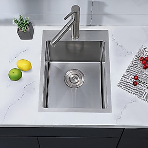 SHACO 15x20 Inch Drop In Bar Sink, Small Kitchen Sink for RV, 16 Gauge 304 Stainless Steel Topmount Single Bowl Handmade Wet Prep Sink for Yard Office Utility Laundry with Sink Grid & Drain