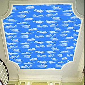 FLFK 3D Blue Sky White Clouds Self-Adhesive Wallpaper Removable Vinyl Peel and Stick Cloud Wall Murals for Toddler Nursery Baby Bedroom