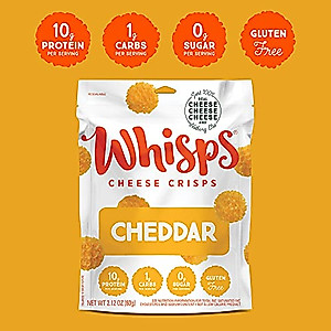 Whisps Cheese Crisps - Parmesan, Asiago, Tomato Basil, BBQ, & Cheddar Cheese Snacks, Keto Snacks, 21-29g of Protein Per Bag, Low Carb, Gluten & Sugar Free, Great Tasting Healthy Snack, All Natural Cheese Crisps - Variety, 2.12 Oz (Pack of 5)