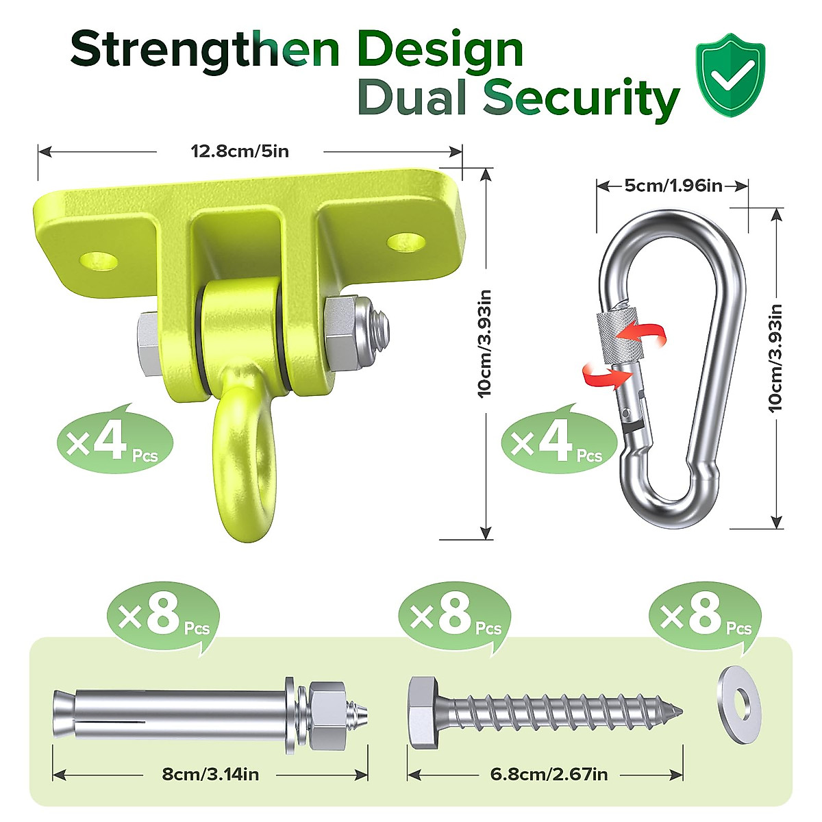 Heavy Duty Swing Hangers - 5000 lbs Capacity, Swing Set Brackets Silent Rotation, Easy Installation for Swings, Yoga Straps, Punching Bags, Hammocks & More - Indoor/Outdoor Use - 4 Pack