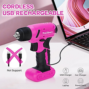 64PCS Pink Tool Set with Cordless Drill, 8V Power Drill and Pink Tool Kit for Women, 3/8"Keyless Chuck Electric Screwdriver Driver Kit for Home DIY and Repair, USB Charger and Storage Box Included