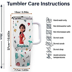 Personalized Nurse Tumbler 40oz -addiction recovery-Custom Name Insulated Travel Mug with Handle & Straw, Gift for Nurses, Medical Workers, Appreciation, Mother's Day 7H4fMa