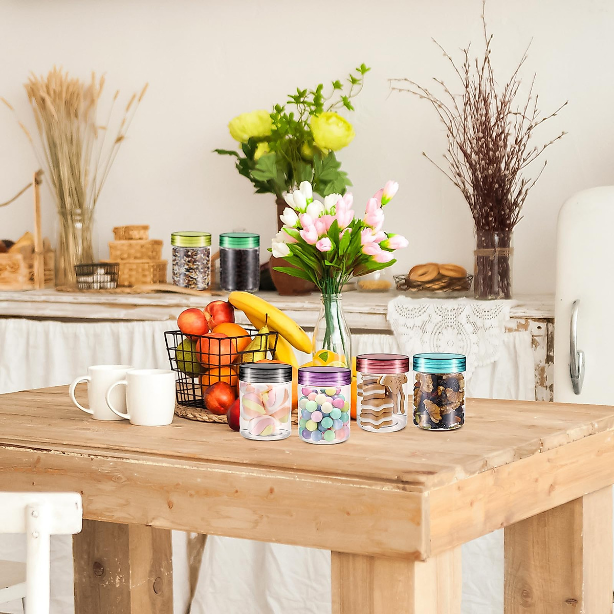 Blushtier 120 Pcs 8 oz Plastic Jars with Lids Clear Round Leakproof Storage Containers Empty Refillable Plastic Jars for Travel Storage Face Creams Kitchen Household Food Spice (Classic Color)