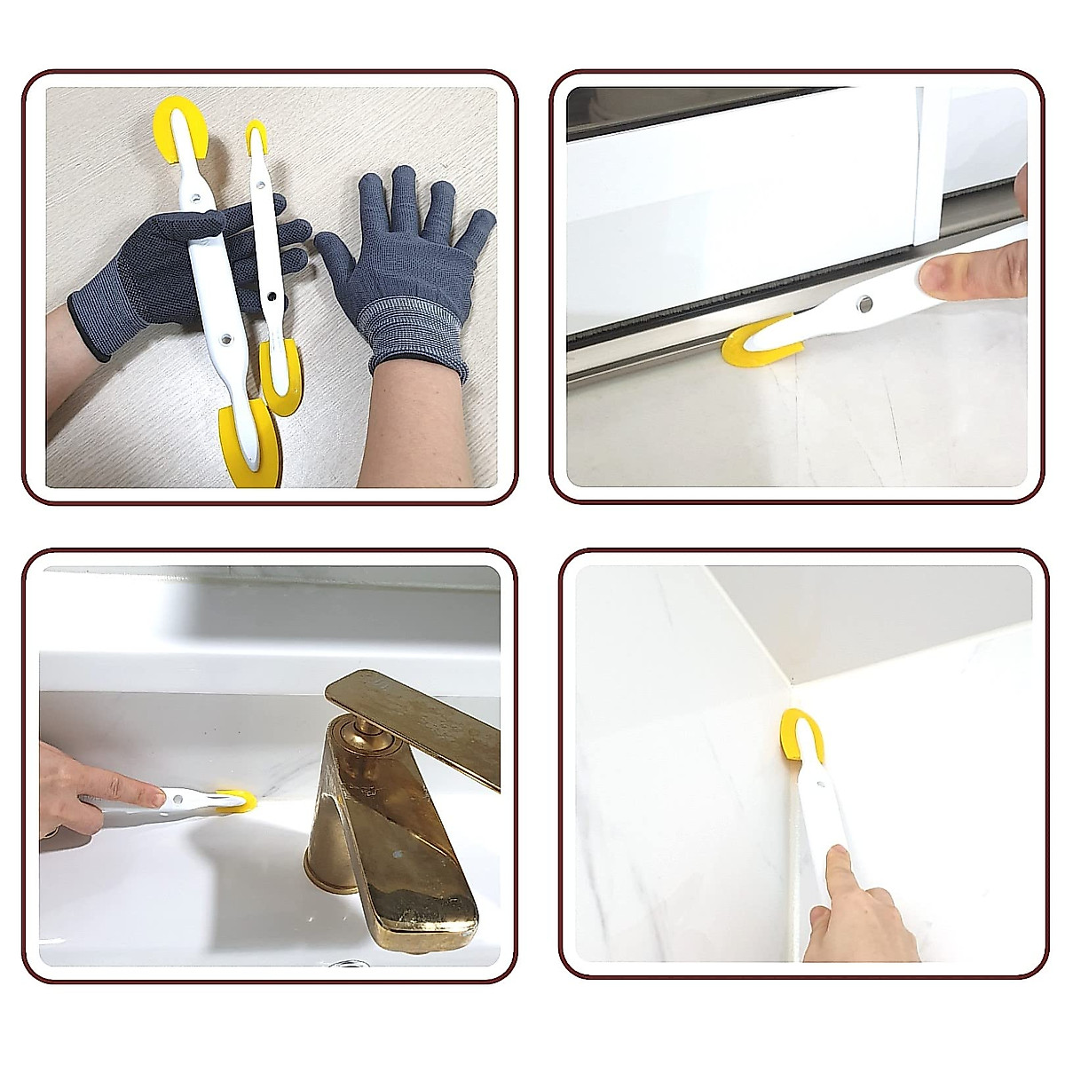 Two-Way Grout Caulk Finishing Tool - 4 Size 2 Pieces Set - Smooth Grout Sealant Silicone Caulking Tool - Rubber Spatula Spreader - Grout Sealer Applicator - Ergonomic Handle Grip