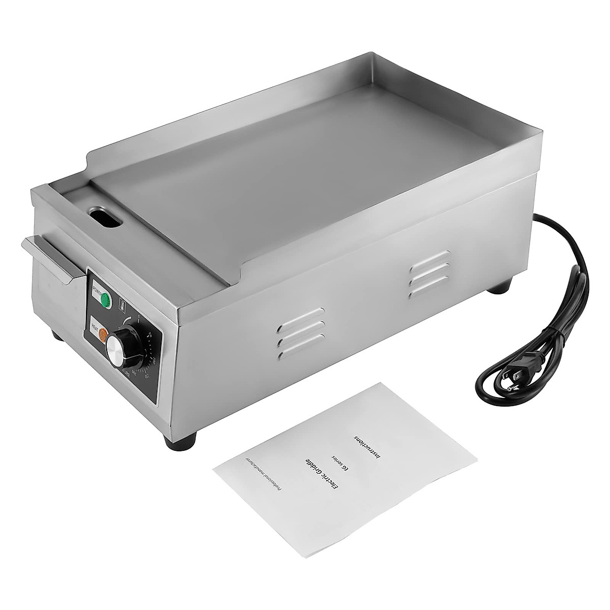 Commercial Electric Countertop Griddle BBQ Flat Top Grill Hot Plate, 1300W Adjustable Thermostatic Control