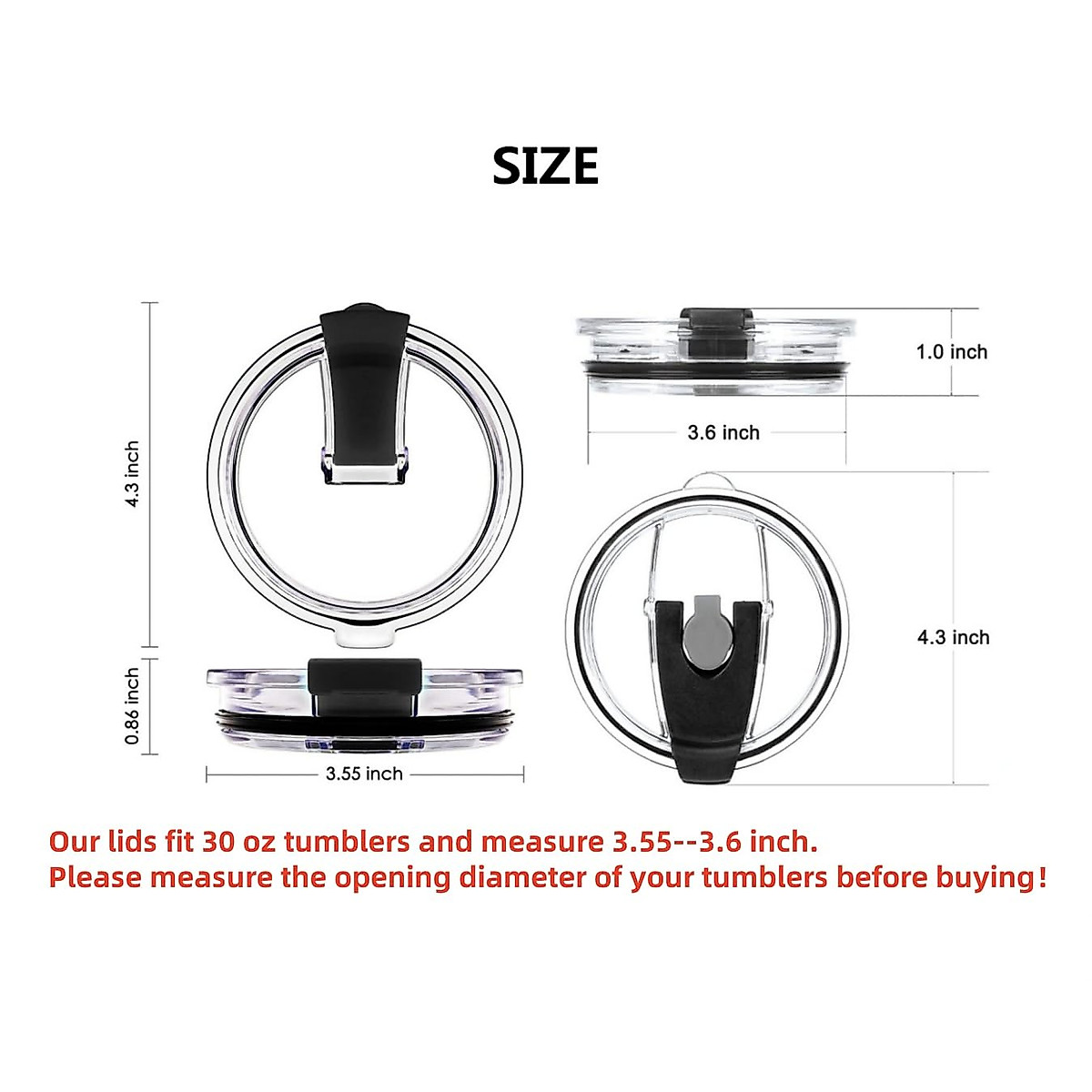 Accfore 4 Pack Replacement Lids for Yeti Tumblers,30 oz Tumbler Lids,Spill Proof Lids for Yeti Tumblers,Tumbler Lid for Yeti Tumbler 30 oz,Tumbler Lids 30 oz Replacement Lid,Black