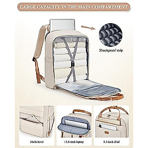 UPPACK Travel Laptop backpack for Women Work Bag Teacher Backpack Large Travel Backpack Women Carry On Backpack Laptop Backpacks for Men Personal Item Backpack for Airlines Outdoor Waterproof Beige