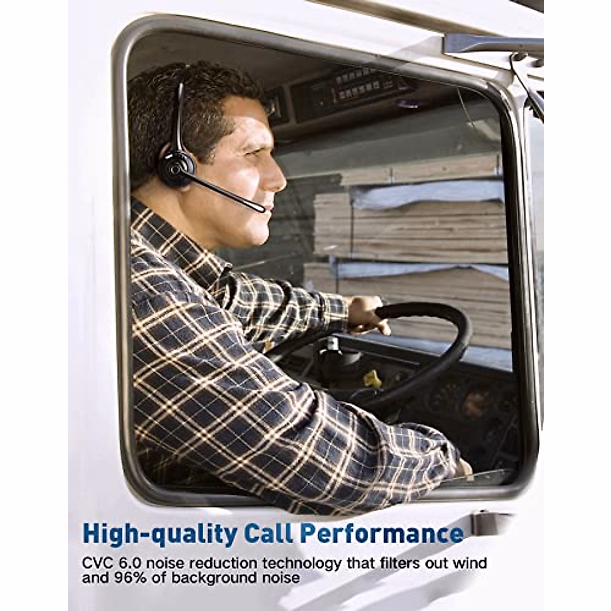 Calhuber Wireless Truck Driver Cell Phone Headset with Microphone, cVc6.0 Noise Cancelling for Clear Call, Bluetooth 5.0, Up Black