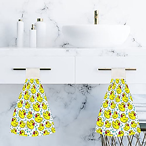 Kitchen Hanging Hand Towels Yellow Ducks Bubbles Children Bathroom Soft Hanging Tie Towel with Loop Super Absorbent Machine Washable,1 Piece