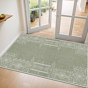 NICETOWN Sage Green Rug 2x3 Rugs Entryway Small Rug Washable Christmas Rug Thin Geometric Area Rug with Rubber Backing - 2x3 Boho Non-Slip Foyer Carpet for Kitchen Laundry Bathroom Bedroom, Sage Green