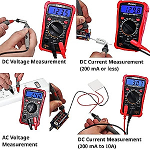 Plusivo Digital Multimeter Tester 2000 Counts AC DC Voltmeter Ohm Volt Amp Multi Meter Measures Voltage, Resistance, Current, Continuity, Tests Battery and Diode with Test Probes for Electricians
