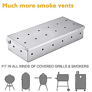 Cosumina Stainless Steel BBQ Smoker Box for Grilling Barbecue Wood Chips On Gas Grill or Charcoal Grill Grilling Accessories with Basting Brush