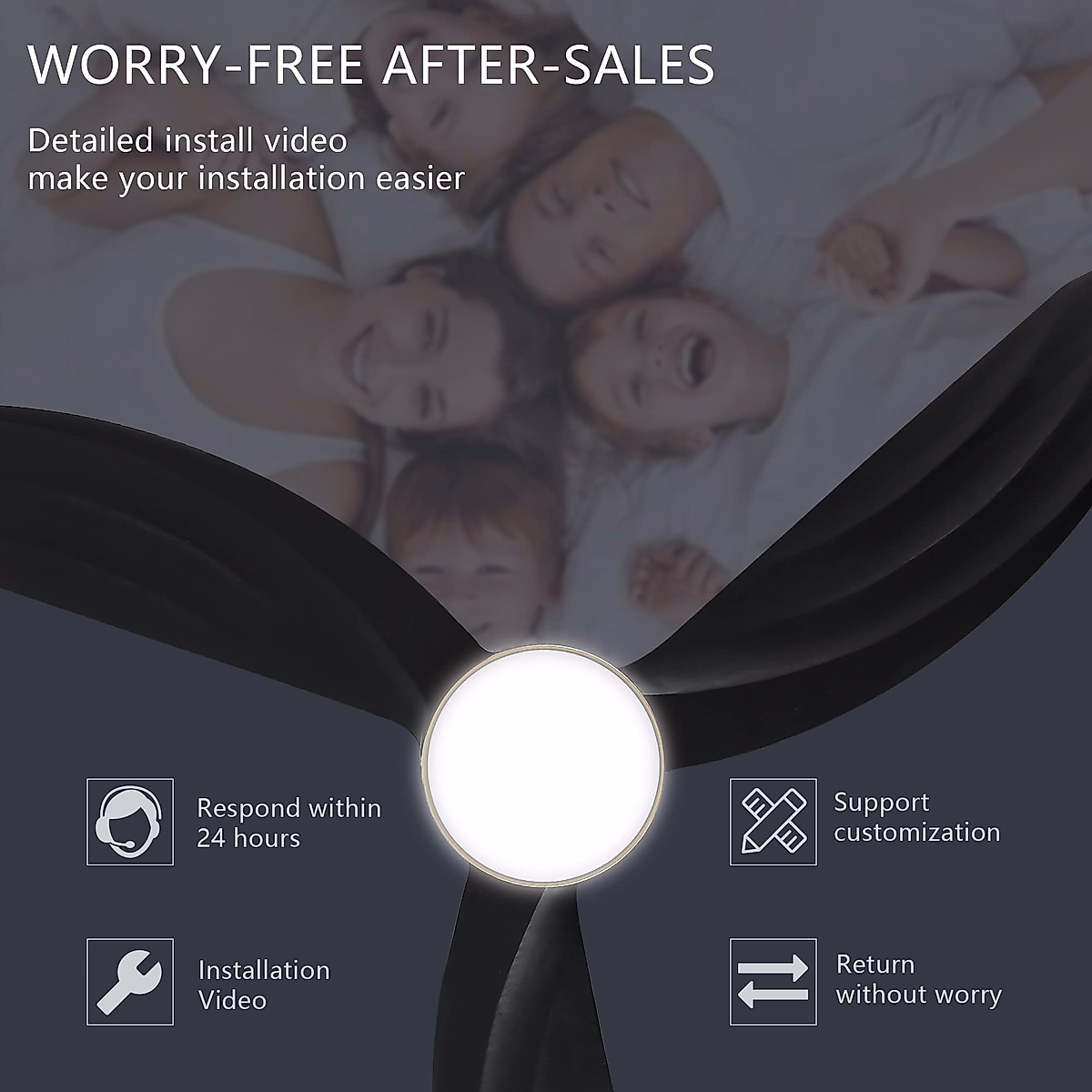 ELEHINSER 64" Wood Ceiling Fan with Lights and Remote Control, 3 Blades 6-Speed Reversible DC Motor Ceiling fan for Kitchen Bedroom Dining Living Room, Black Wood Blades with Gold