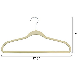 Elama 100 Piece Set of Velvet Slim Profile Heavy Duty Felt Hangers with Stainless Steel Swivel Hooks in Cream