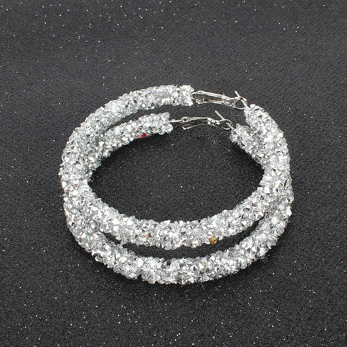 Silver Glitter Hoop Earrings for Women Bohemian Sparkle Resin Rhinestone Wrapped Big Hoop Dangle Earrings Jewelry