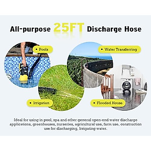 6699 Water Discharge Hose 1-1/2” ID PVC Lay Flat 25FT Length with Clamps Heavy Duty Backwash Hose Easy Installation for Swimming Pools Pump Accessory Household Drainage Kit