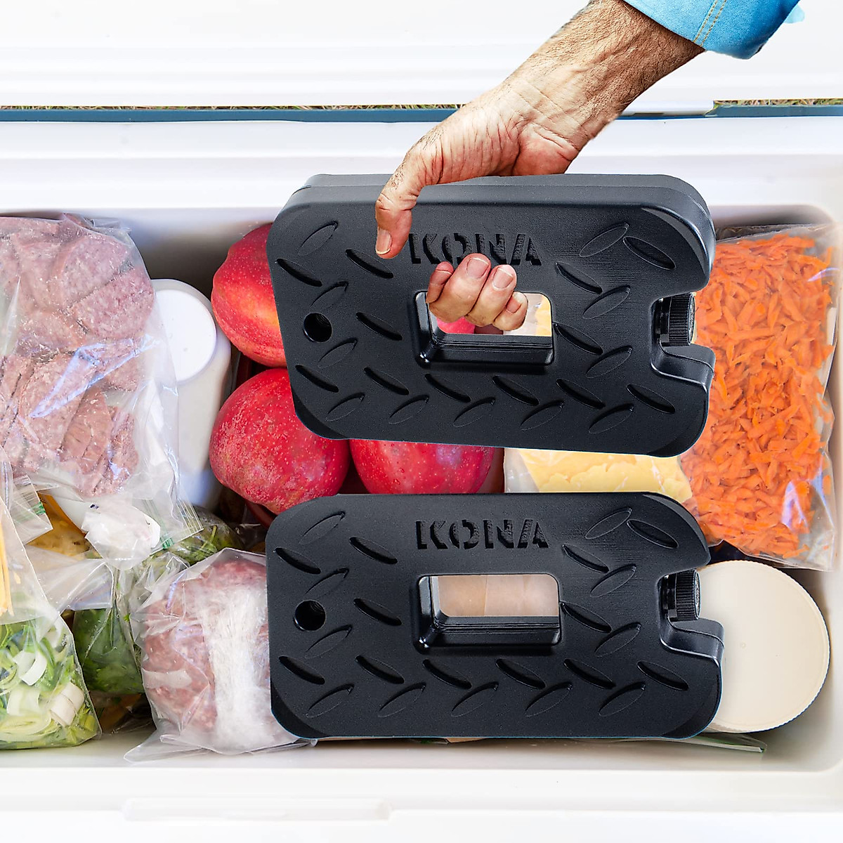 Kona Black/Ice 2 Pound Ice Packs for Coolers - Long Lasting Design - Refreezable Reusable Cooler Ice Pack (4)