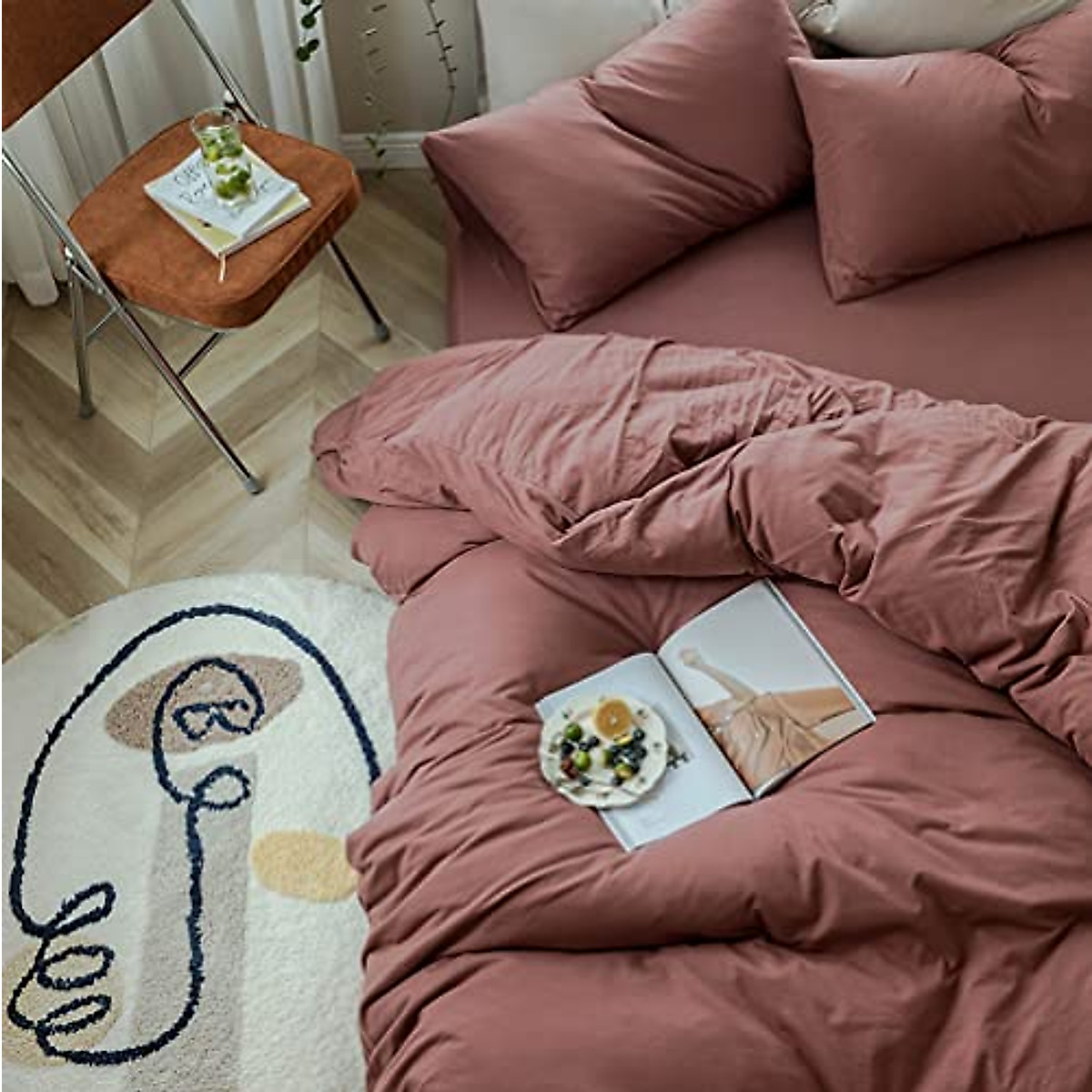 DONEUS Brick Red Duvet Cover King Size, 100% Jersey Knit Duvet Cover Set Solid Red Comforter Cover 3 Pieces Luxury Soft Bedding Set with Zipper Closure, 1 Duvet Cover 104x90 inches and 2 Pillow Cases