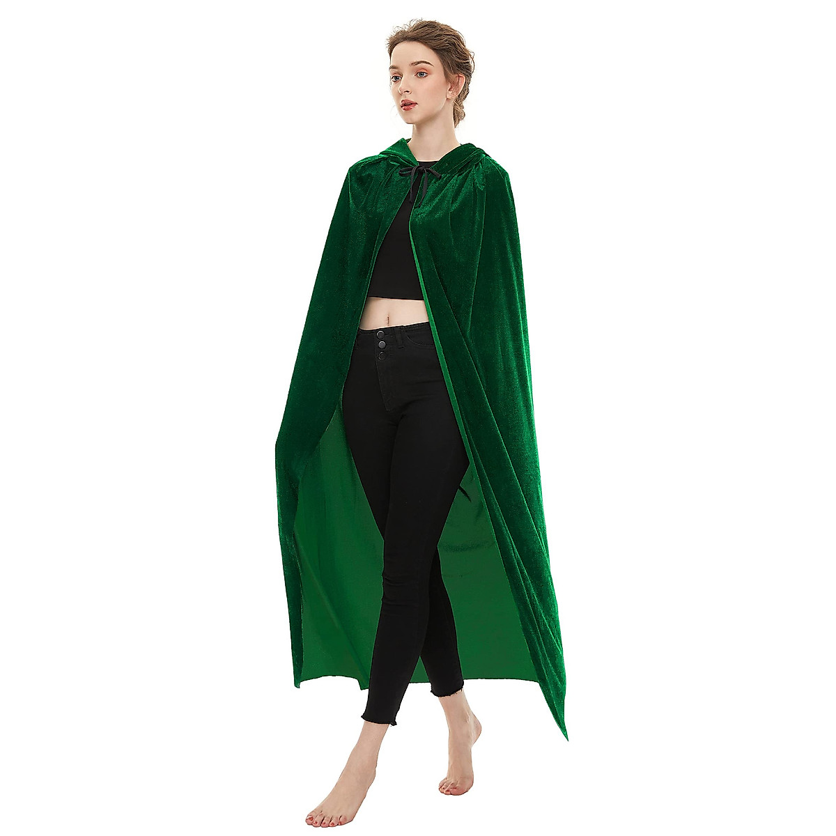 SISKIN Hooded Cloak Unisex Adult Cloak with Hood Halloween Christmas Velvet Hooded Cape Cosplay Costume for Women Green Large