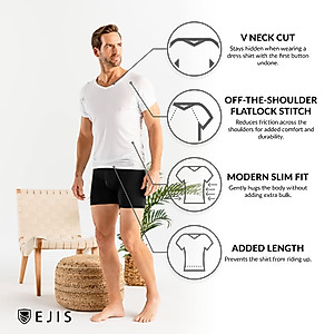 Ejis Sweat Defense Undershirt | V Neck (3-Pack) | Underarm Sweat Proof Micro Modal (Medium, White)