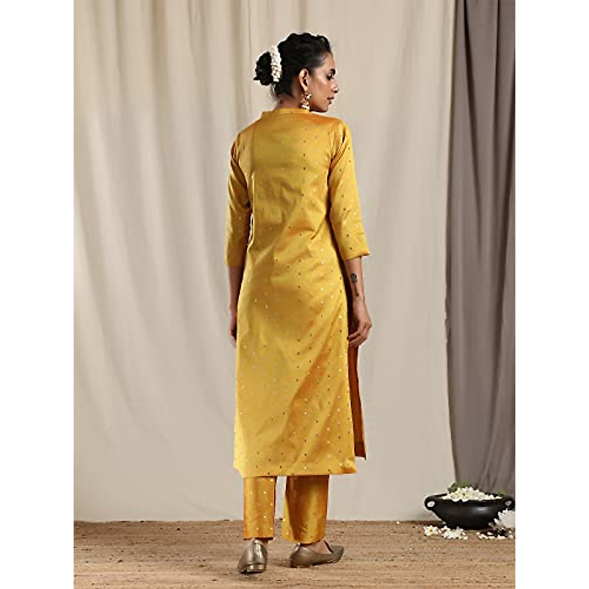 Indian Kurti for Womens With Pant | Art Silk Woven Kurta Kurtis Dress For Women Tops Tunic Yellow