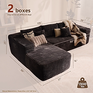 106" Modular Cloud Sectional Sofa Couch - L Shaped Lounge Couches for Living Room with Chaise,Mdoren Minimalist Sleeper Sofa,Deep Seat,No Assembly Required (Grey,Plush Fur, Left Facing Chaise)