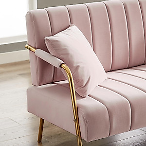 Majnesvon 61" Modern Loveseat Sofa Couch,Cashmere Fabric Small Love Seat w/2 Pillows and Metal Legs,2-Seater Upholstered Mini Sofa Couches for Small Space,Living Room Bedroom Apartments (Pink) (Pink)