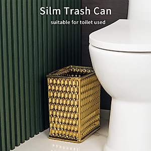 RZCNC Ceramic Gold Square Trash can Waste Basket, Decorative Garbage Can for Bathroom, Bedroom, Home Office, Kitchen, Dorm, College (1.5 Gallon, Small, Open Top)